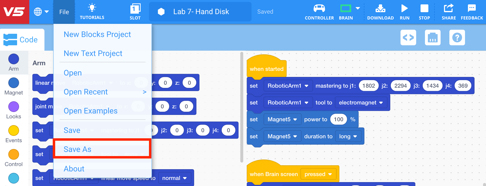 Vex Workcellv1 Transporting Objects Lab 8 Create The Sensor Disk Project