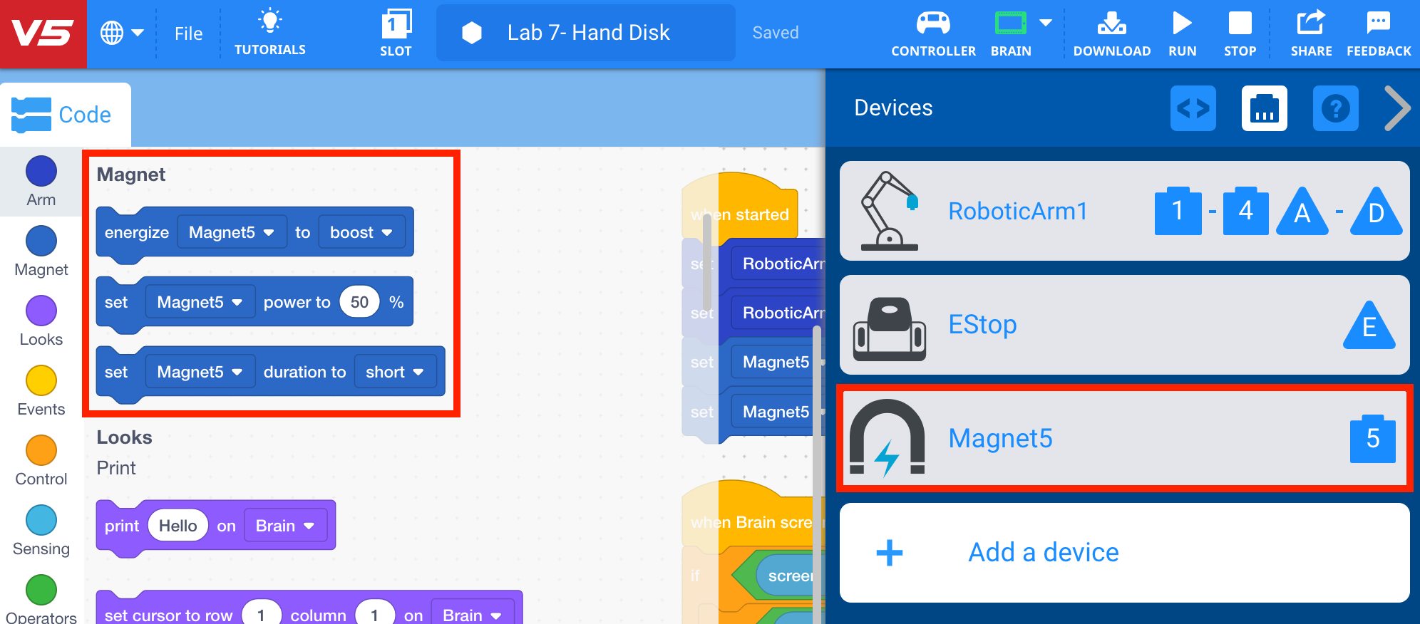 Vex Workcellv1 Dropping Off Objects Lab 7 Arm Ui Panel Project