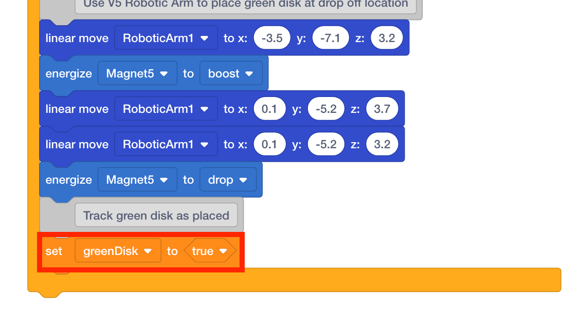 VEX Workcellv1 - Cooperative Systems - Lab 11 - Place First Green Disk