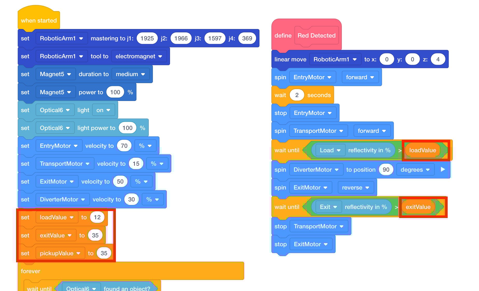 VEX Workcellv1 - Classroom Competition - Lab 12 - Sensor Thresholds